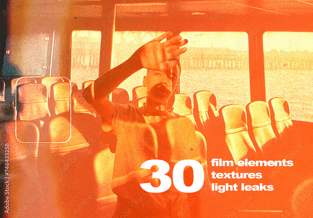 30 Film Elements, Textures And Light Leaks. A Set Of Overlay Retro ...