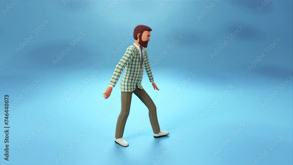 3D bearded man in a checkered jacket dances a modern dance. Stylized 3d ...