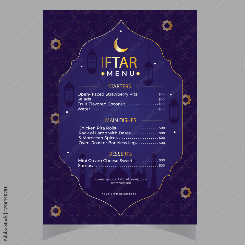 Iftar menu template in paper style Premium Vector.Iftar invitation ...