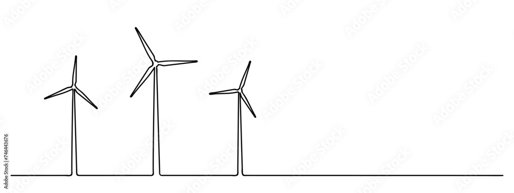 wind power one line art, single continuous line art wind generator ...