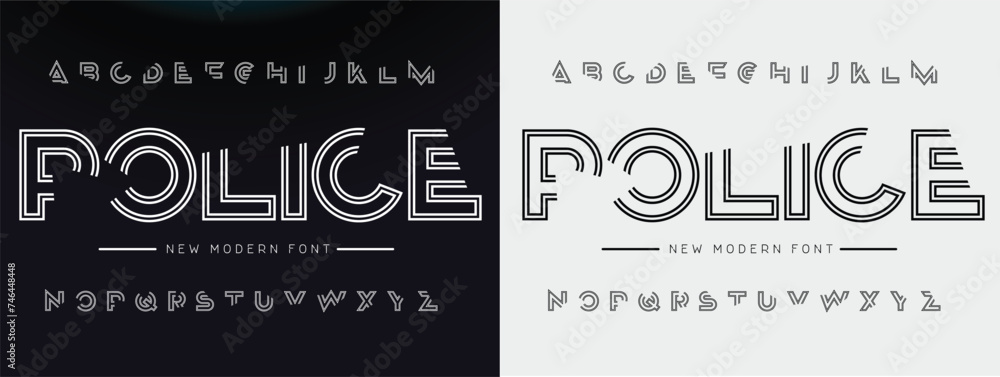 Outline Double line monogram alphabet and tech fonts. Lines font ...
