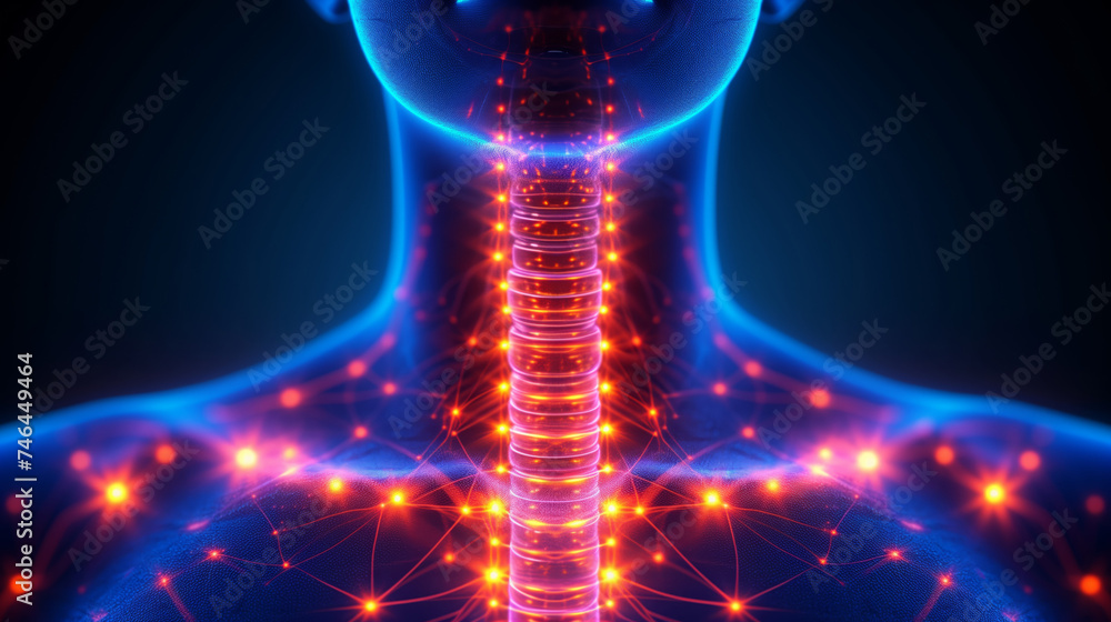 Foto de The human nervous system on the 3D Renderer, neon glow body ...