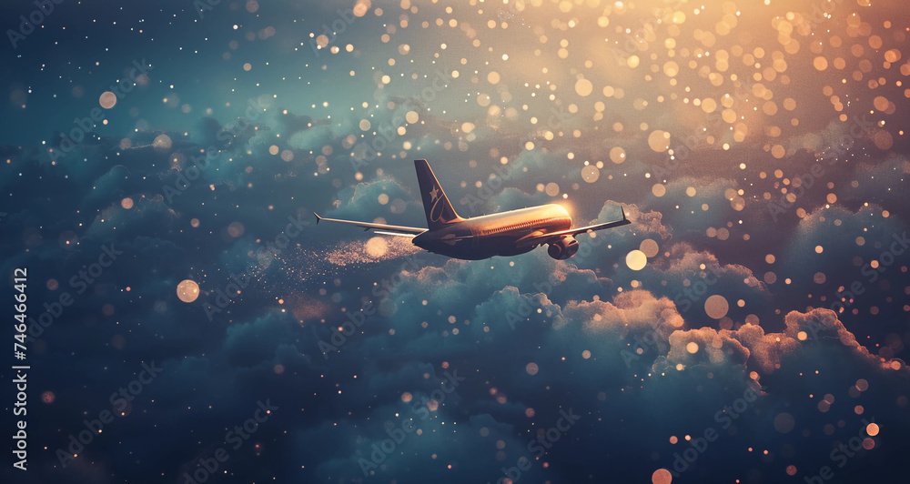 Wallpaper image of a bluish golden airplane on a light blue background ...
