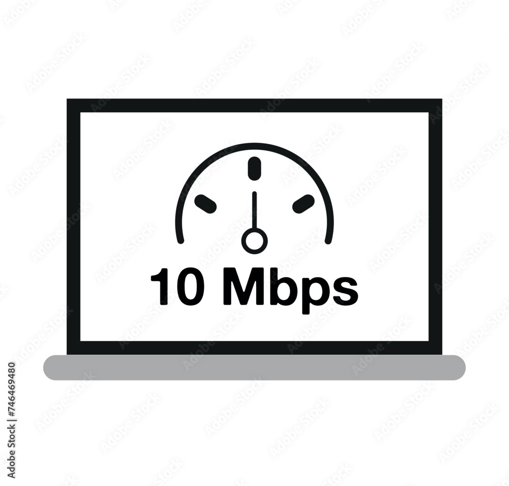 10 Mbps connection. Computer screen design with internet speed and data ...