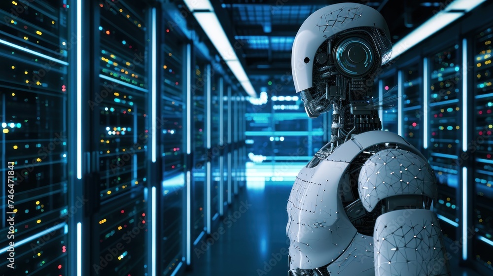Robot operates Data Server .artificial intelligence robot ,digital ...