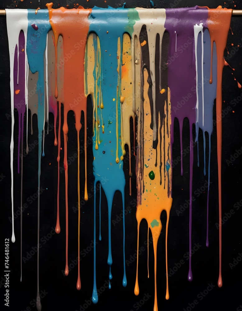 Dripping paint in a blend of colors cascades down a surface, presenting ...