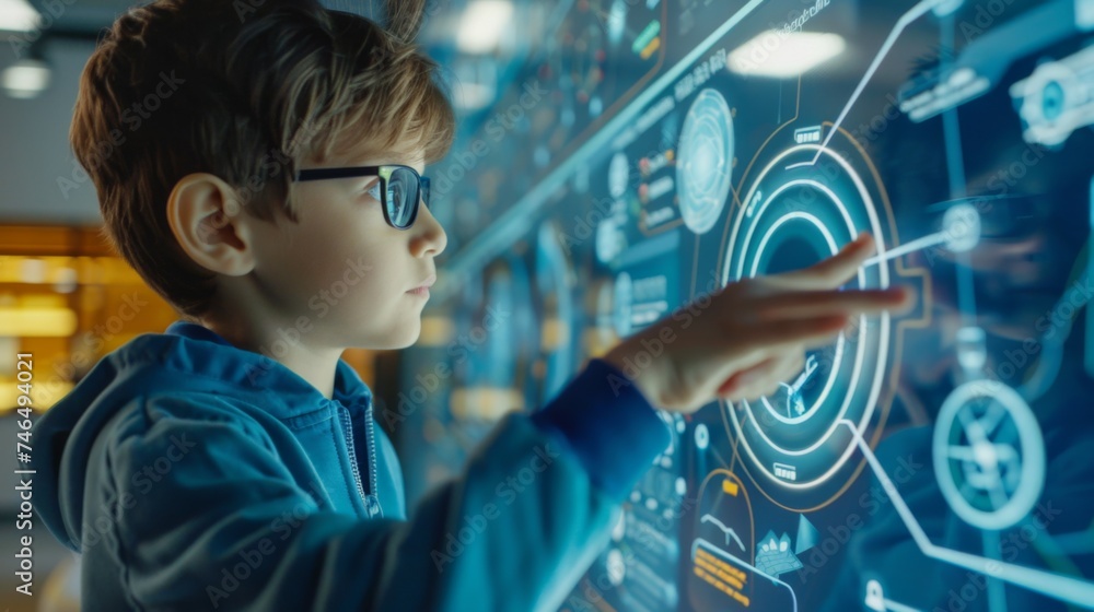 Prodigy Navigates Interactive Tech Universe, A young, bespectacled ...