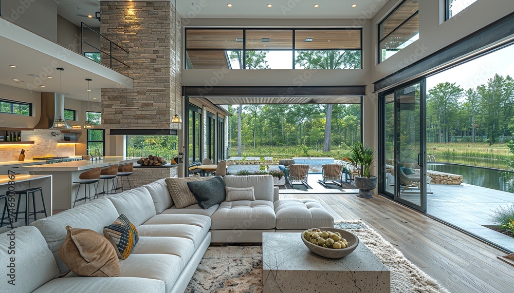 Beautiful living room interior in new luxury home with open concept ...