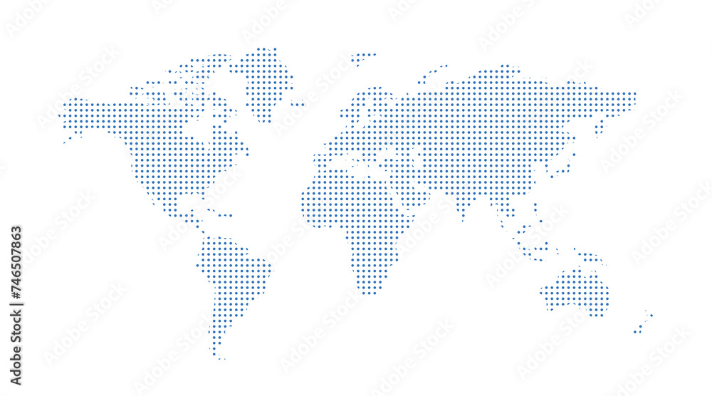 Dotted world map. Blue vector illustration. World map vector, isolated ...