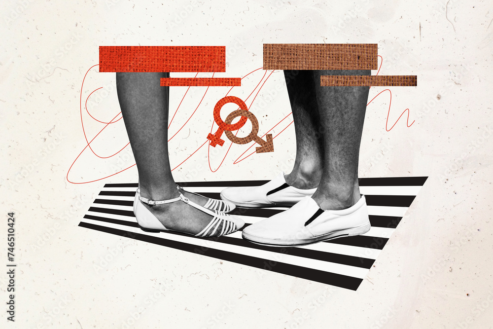 Collage image sketch of young beautiful bonding people together with ...