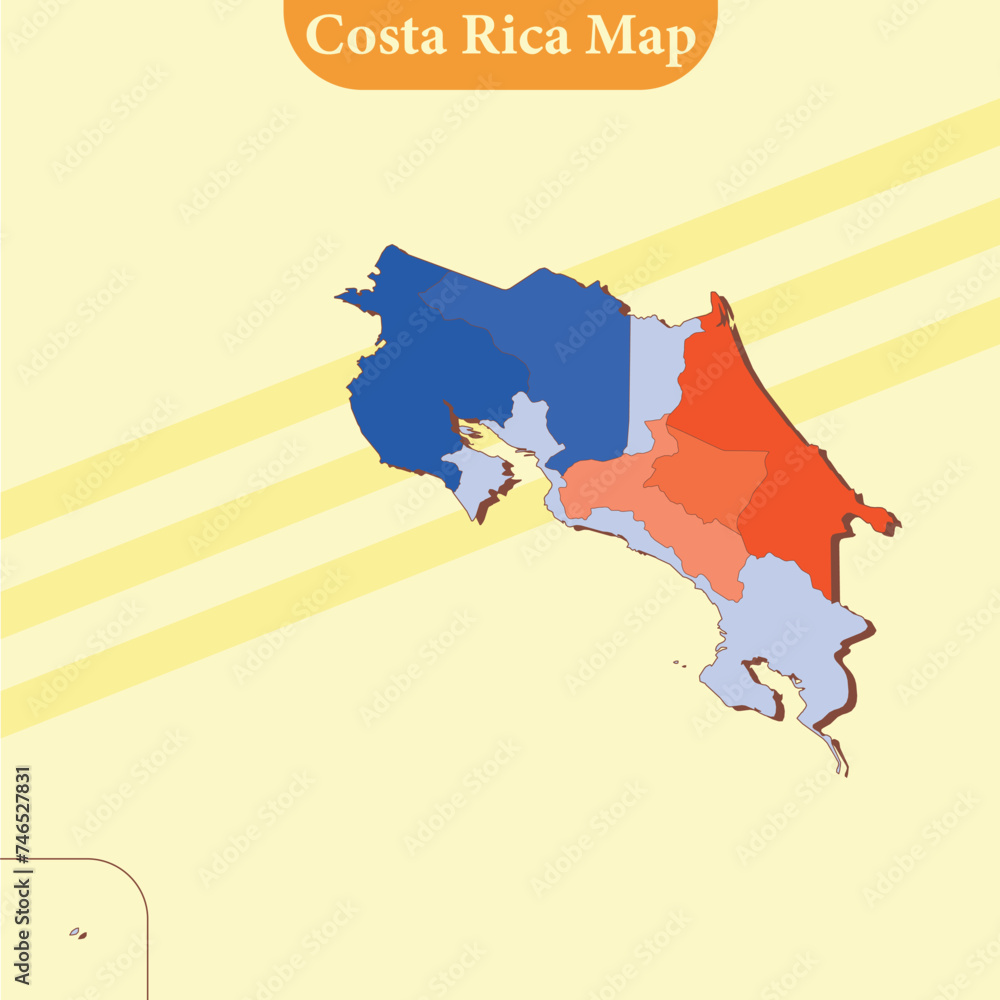 National map of Costa Rica map vector with regions and cities lines and ...