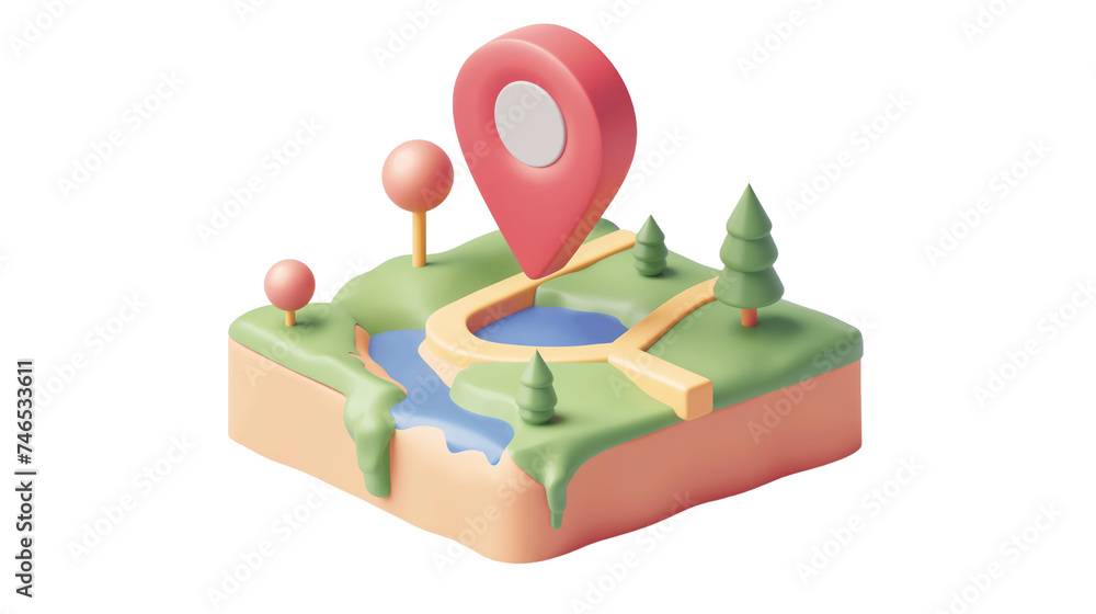 Isometric 3d icon of pin location map icon, in style of clay 3d , PNG ...