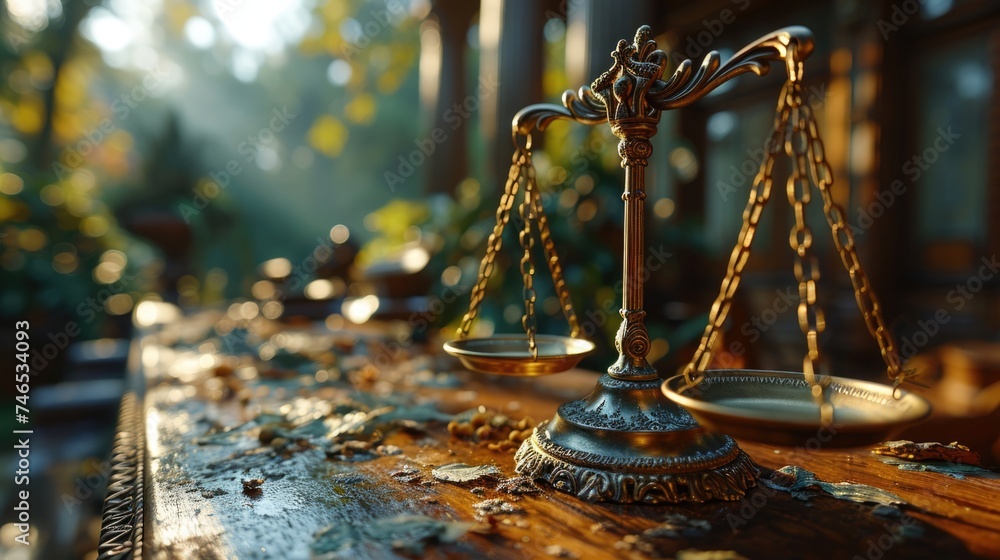 Scale of Justice Capturing in a Courtroom Setting of Law and Rights ...