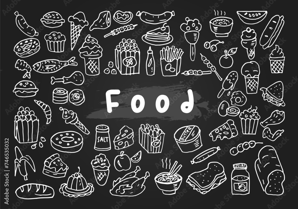 Food vector illustration. Doodle hand drawn food element icons ...