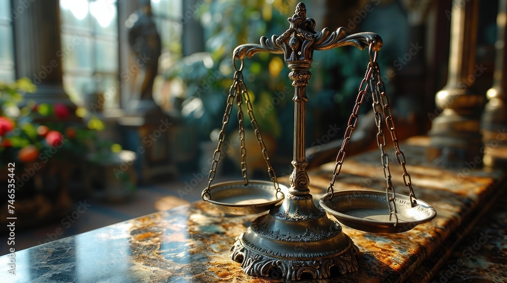 Scale of Justice Capturing in a Courtroom Setting of Law and Rights ...