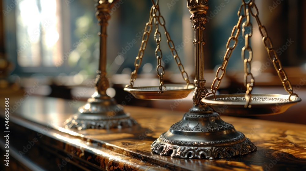 Scale of Justice Capturing in a Courtroom Setting of Law and Rights ...