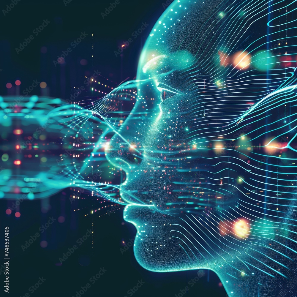 Generative AI image of a visual representation of synthesized speaking ...
