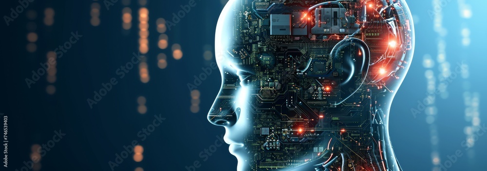 Generative AI image of Artificial intelligence robot head outline with ...