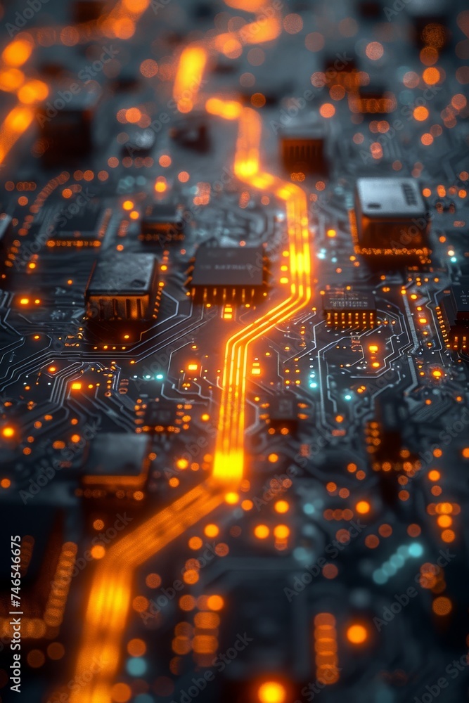 Generative AI image of futuristic Computer chips connected with glowing ...