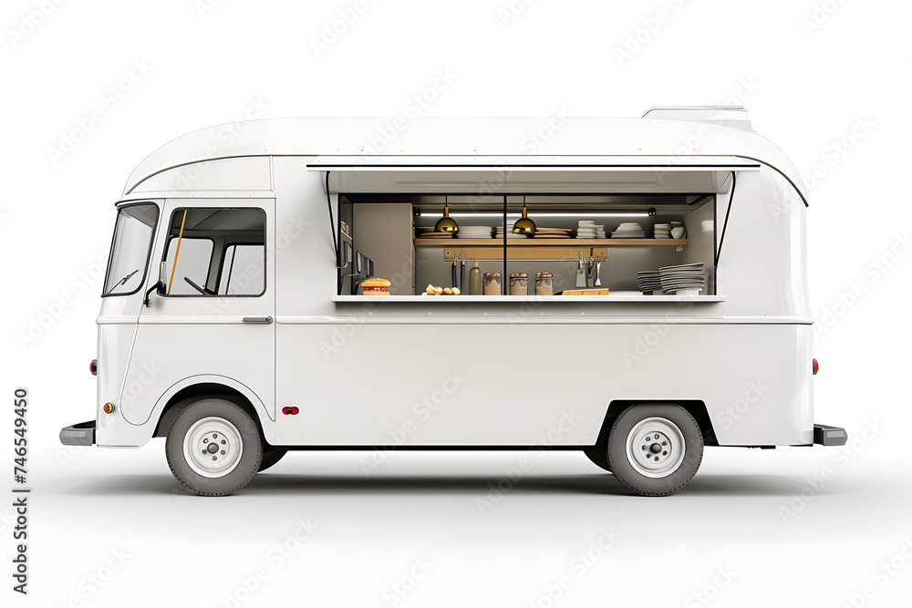 White food truck mock up Side view isolated white background Stock ...