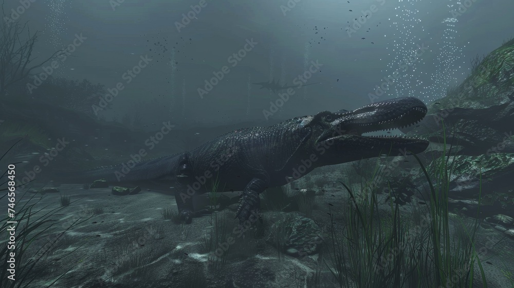 mosasaurus swimming underwater in the prehistoric sea Stock ...
