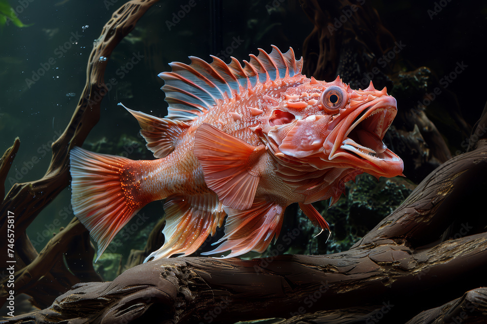 Demon fish ; coral reef; marine life; underwater; predator; fin rays ...