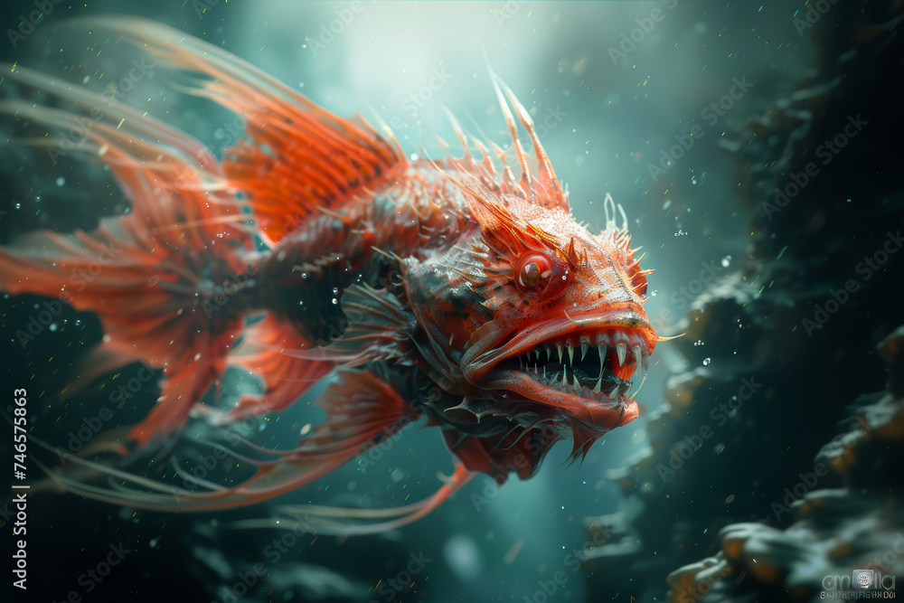 Demon fish ; coral reef; marine life; underwater; predator; fin rays ...