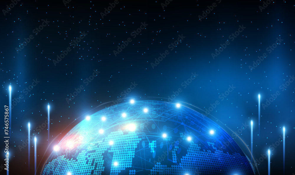 Global communication network around planet earth and telecommunication ...