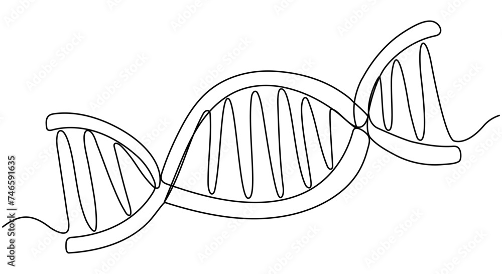 DNA continuous one line drawing. Genome linear structure symbol. Vector ...