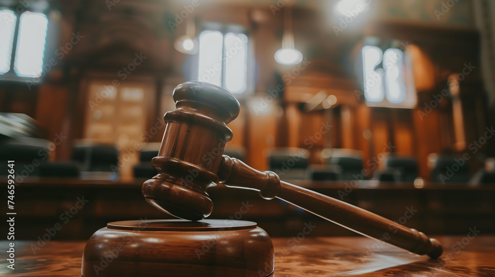 Judge hammer in the court room. Wooden gavel as a symbol of justice ...