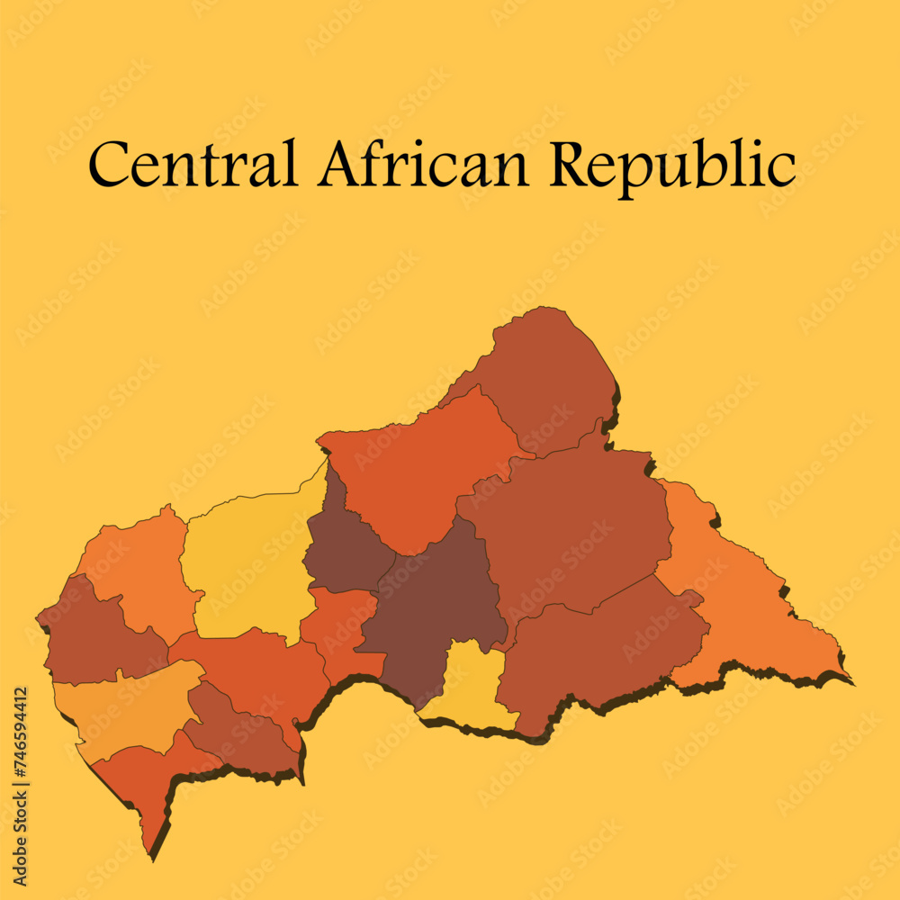 National map of Central African Republic map vector with regions and ...
