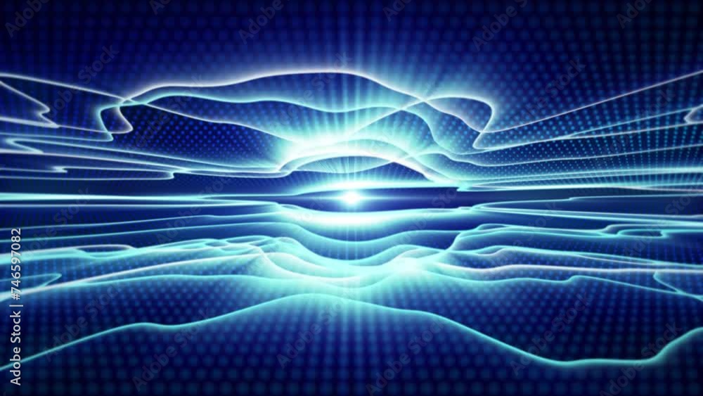 Loop animation of abstract blue curvy lines with bright glow effect on ...
