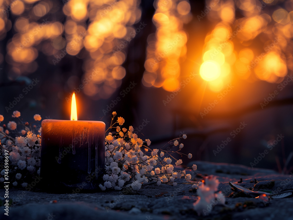 Kerze als Trauer Symbol für Trauerkarten und Druckvolrage, ai generativ ...