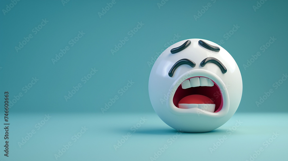 shiny 3d real white emoji pain face isolated on plain blue studio ...