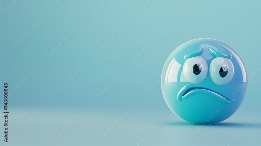 shiny 3d real emoji sad face isolated on plain blue studio background ...