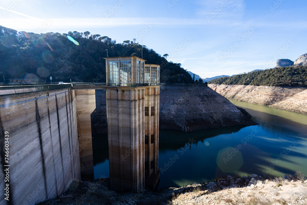 Lack water Sau Reservoir. The swamp is at very low water levels due to ...
