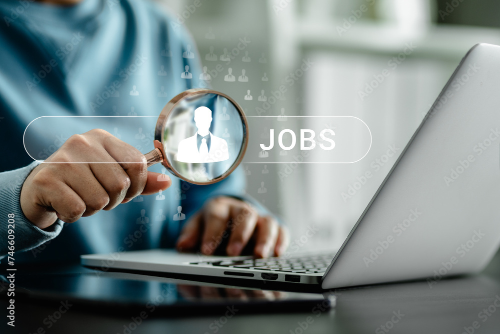 Women using laptops with job search engines on screen,.find your ...