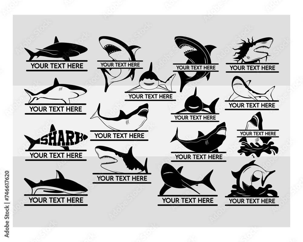 Shark Split Monogram SVG, Shark Silhouette Svg, Shark Fish svg ...