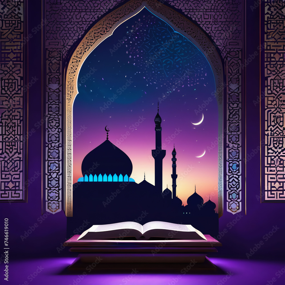 Islamic background design with dominant dark purple and light blue ...