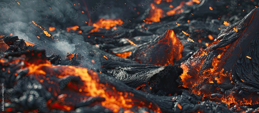 The image shows a detailed view of a pile of coal, highlighting its ...