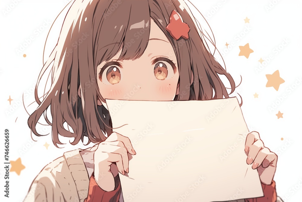 Anime Girl showing blank paper. Anime girl presenting blank paper ...