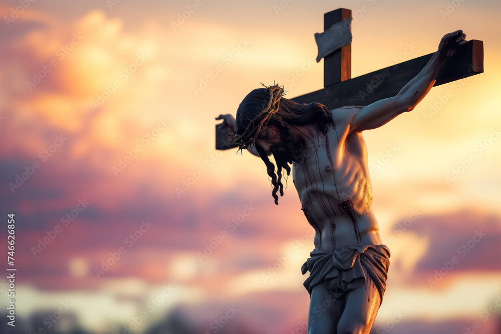 Golgotha crown of thorns on Crucifixion of Christ head AI Generation ...