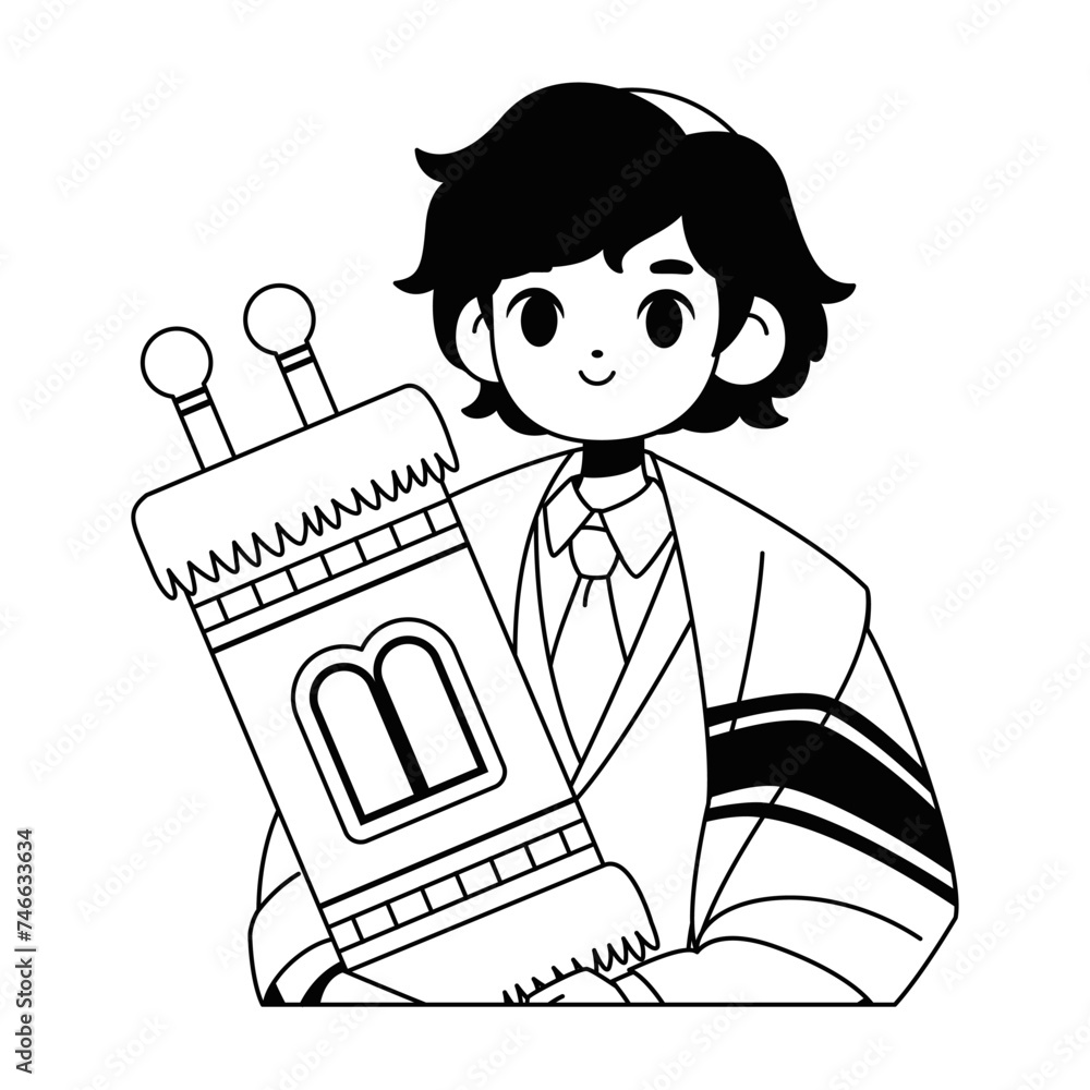 Vector Jewish Boy Holding Torah Scorll Cartoon Illustration Isolated ...