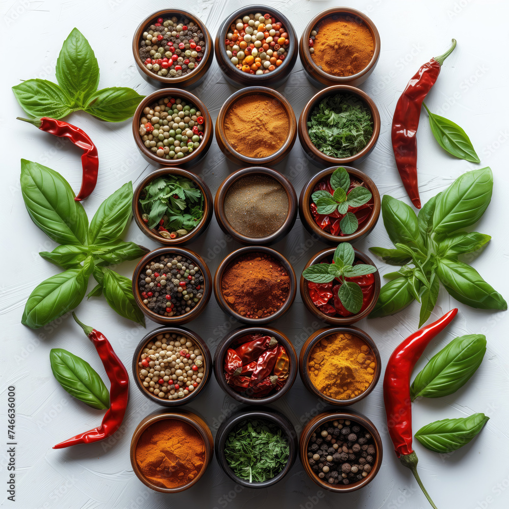 Mixture of various spices as a background.Various spices, peppers and ...