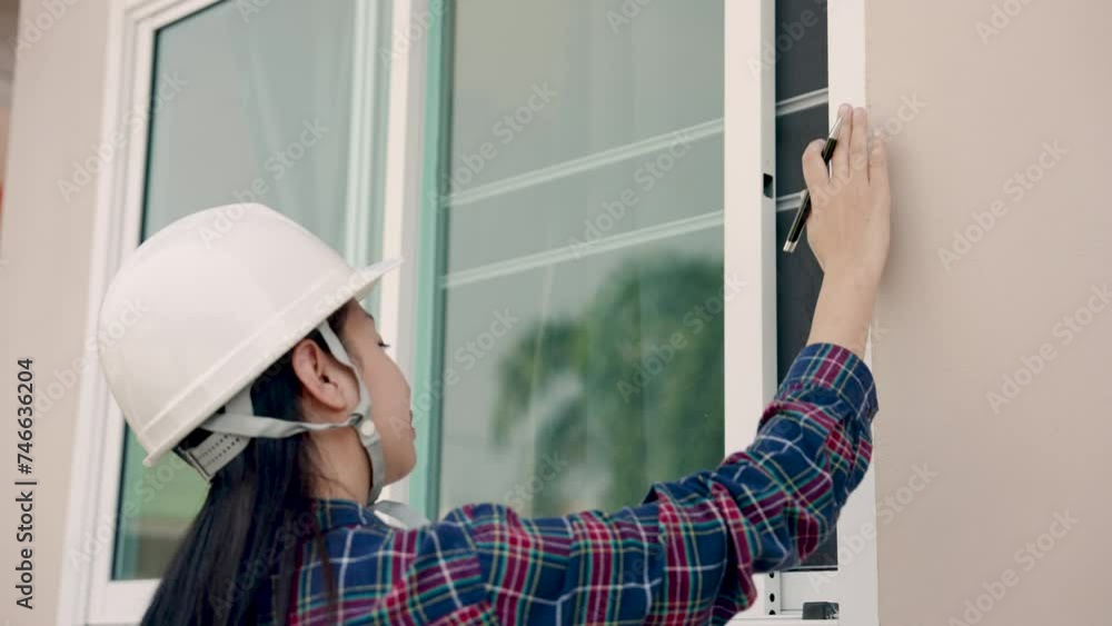 Asian woman is home inspector in weiss Construction, newly built, woman ...