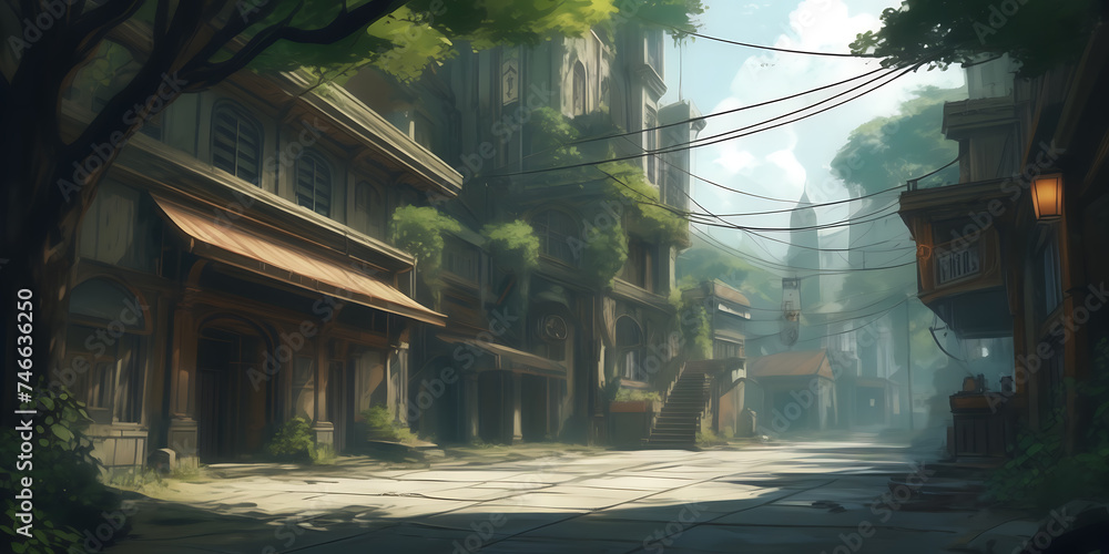 Concept art for a video game environment, rendered with a painterly ...