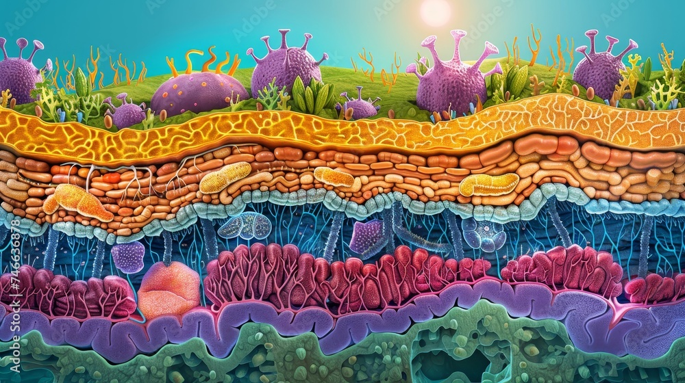 Vibrant cross-section illustration showing the various layers of human ...