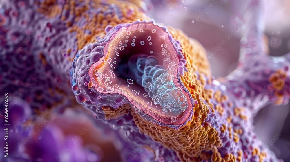 3D illustration showing a cross-section of a blood vessel with blood ...