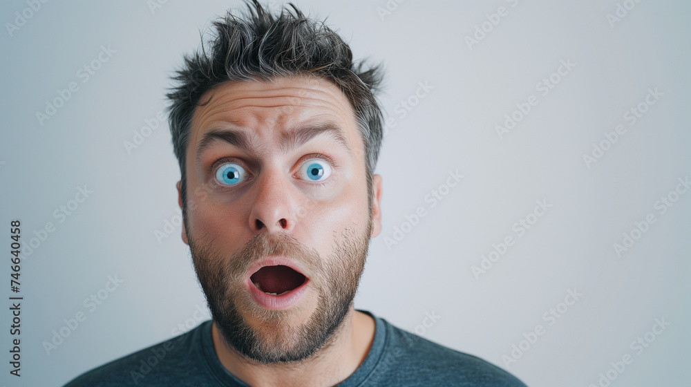 Startled Wonder Portrait of a Man with blue Eyes Wide Open in Amazement ...