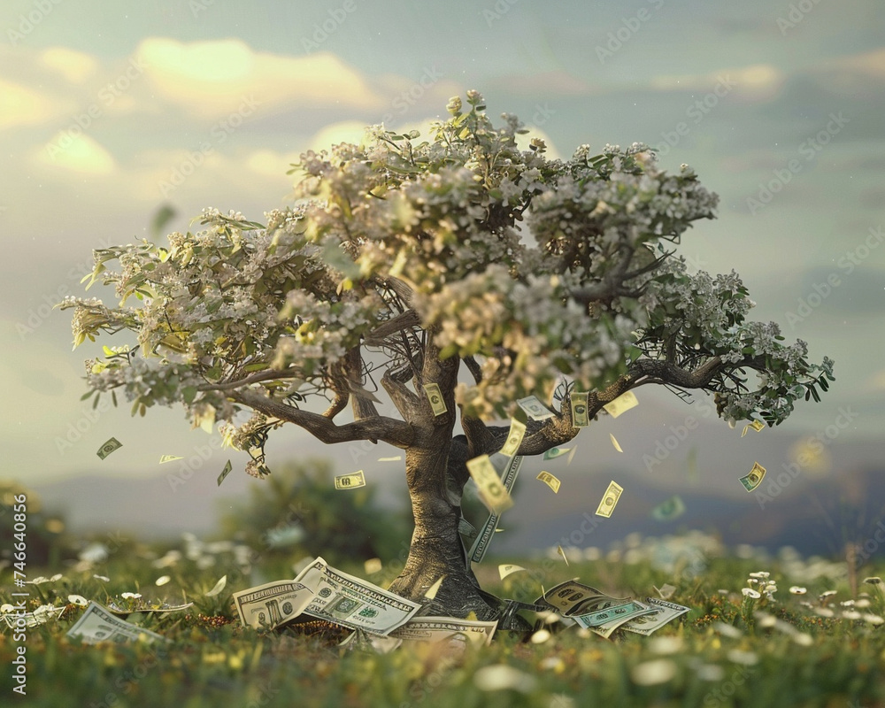 A stunning 3D animation of a tree slowly sprouting dollar bills ...